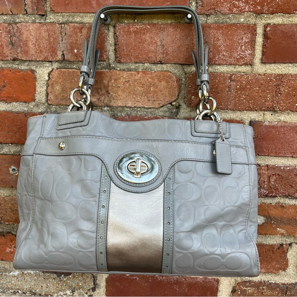 Coach Gray Leather Penelope Embossed Handbag #16577 - Gem
